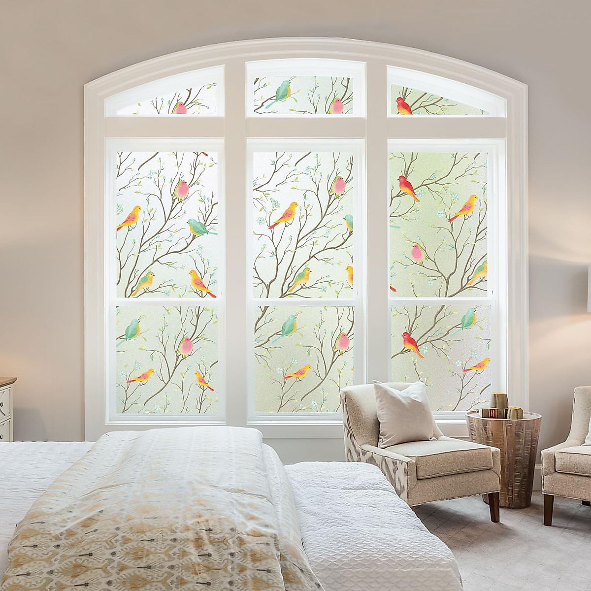 Coavas Window Privacy Film Stained Glass Window Decals Heat Blocking Frosted Birds Window Clings Decorative Bathroom Window Stickers Door Window Coverings for Home 17.8" x 78.7" Translucent