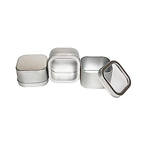 LJY Empty 4-Ounce Square Silver Metal Tins with Clear Window for Candle Making, Candies, Gifts & Treasures (9 Pack)