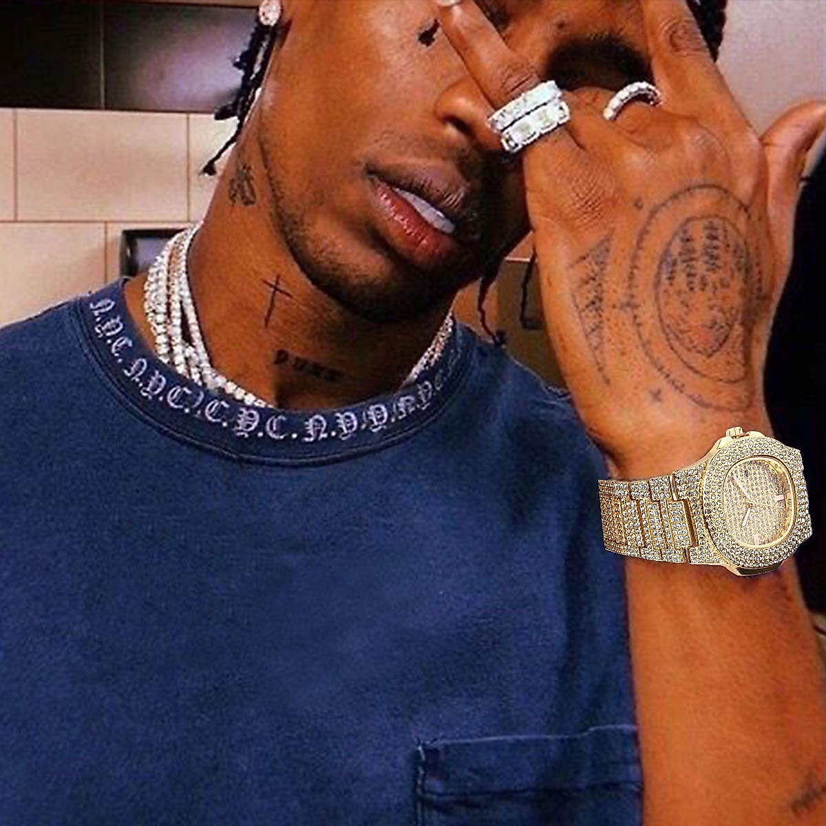 SIBOSUN Lady Women Wrist Watch Gold Stainless Steel Crystal Quartz Dress Bling Bracelet Gold