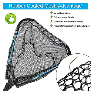 LBW Folding Rubber Fishing Net, Kayak Fishing Net for Saltwater or Freshwater, Collapsible Fishing Landing Net, Catfish, Bass, Trout Net, Compact Fishing Net with Handle