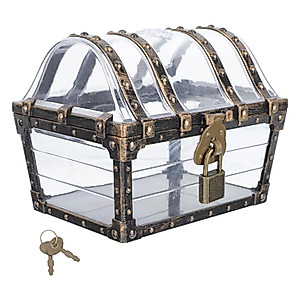 Wionin Pirate Chest with Lock Plastic Treasure Chest Transparent Pirate Jewelry Chest Large Pirate Candy Boxes Gemstone Jewelry Container for Party Favors