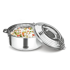 Milton Casserole for hot food, insulated stainless steel hot pot with lid, 40 oz (1200 ml) 1.26 qt, Serving box (bowl, dish) for food and roti Galaxia 1000 Food Warmer Cooler, Silver