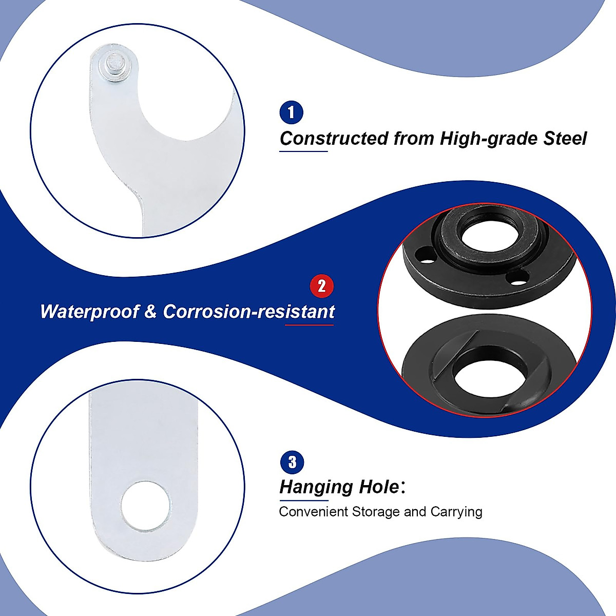 NYXOVA 7PCS Angle Grinder Nut Angle Grinder Wrench Kit, 1PCS Angle Grinder Wrench and 6PCS Flange Nuts, Compatible for Dewalt Makita Angle Grinder Flange with 5/8"-11 Threaded Shaft