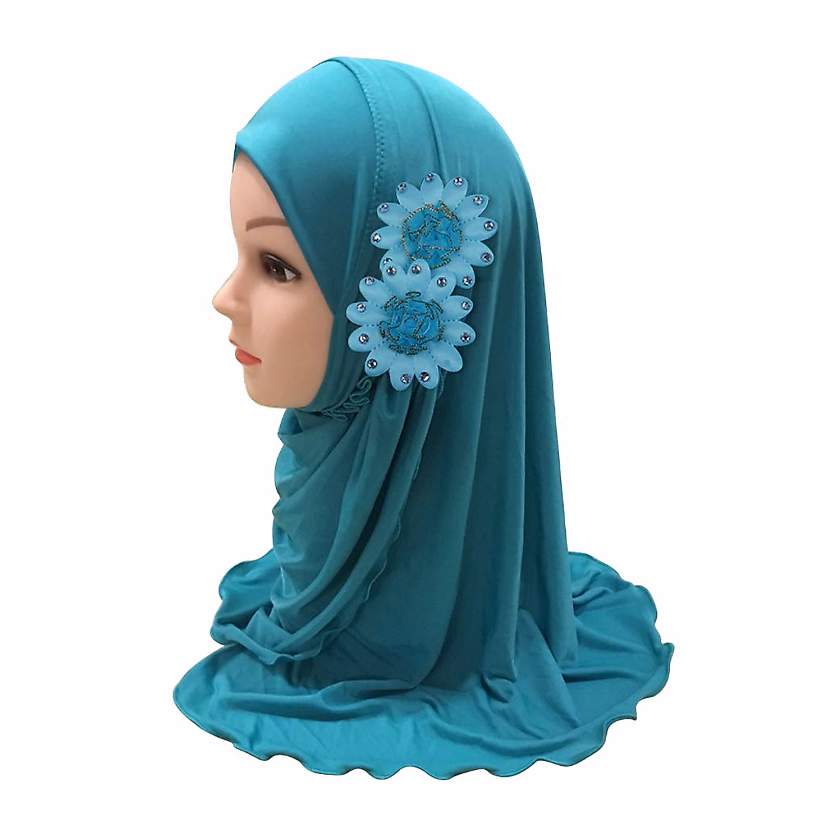 Girls Hijab Scarf with Flowers, Soft Muslim Hijab Islamic Scarf Shawls for 2-7Y