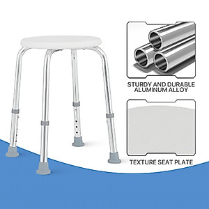 monicare Adjustable Seat Height Shower Stool for Bathroom Inside Tub, Small Round Plastic Non-Slip Waterproof Bath Stool for Elderly, Seniors, Adults, Disabled (White, 220 Lb Capacity)