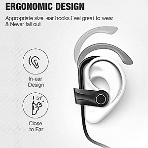 Teilybao Wireless Headphones, Bluetooth Running Headphones Sports Earbuds, IPX7 Waterproof Stereo Earphones for Gym Running 10 Hours Playtime Noise Cancelling Headsets (Black)