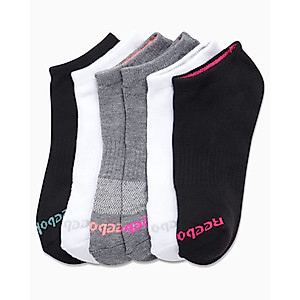 Reebok Women's Low Cut Socks - 6 Pack Performance Cushion Comfort No Show Socks - Breathable Athletic Socks for Women (4-10), Size 4-10, Black/White/Grey