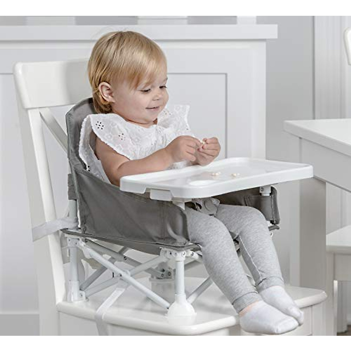 Regalo My Chair 2-in-1 Portable Travel Booster Seat & Activity Chair, Bonus Kit Includes, Oversized Removable Tray with Cup Holder, Grey