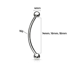 Luxe Modz Tongue Piercing snake Eyes 16g Curved Barbell with 4mm Solid balls Pack of 2