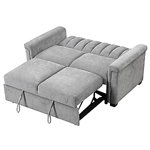 Merax Soft Cushion Convertible Sofa Pull Bed for Two People to Sit On, 2-Seater Upholstery Couch for Living Room Apartment, 61.40 inch Length, Grey