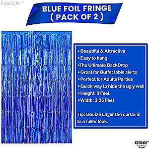 XtraLarge, Blue Foil Fringe Curtain - 8x3.2 Feet, Pack of 2 | Huge Silver 1 Balloon for First Birthday - Pack of 22 | Blue Fringe Curtain, First Birthday Balloons for 1st Birthday Decorations for Boys