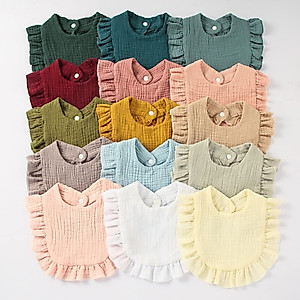 Surakey 1 Pack Baby Bibs 4-Layer Soft Absorbent Lace Feeding Bibs for Teething Drooling Baptism Washable Outfits for Unisex (White)