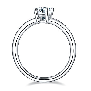 TwoBirch 1 Carat Moissanite Oval Solitaire in Platinum Plated Sterling Silver (CERTIFIED) (Size 5)