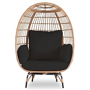 OTSUN Oversized Wicker Egg Chair: Outdoor Indoor Lounger with 4 Cushions, 440lb Capacity, Egg Basket Chair for Living Room, Backyard, Balcony, Patio, Black
