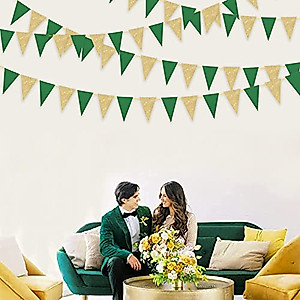 Graduation Party Decorations Green Gold 2023/St. Patrick’s Day Decorations/Birthday Party Decorations Green Gold 2pcs Glitter Gold Green Triangle Banners/Christmas Decorations/Spring Summer Party