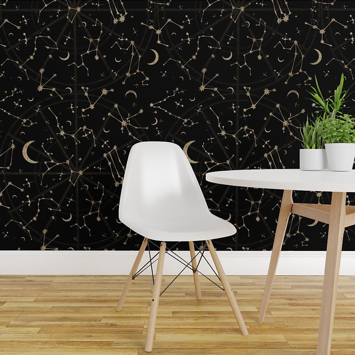 Removable Wallpaper Swatch - Mustard Zodiac Constellations Stars Moon Gender Galaxy Celestial Custom Pre-Pasted Wallpaper by Spoonflower