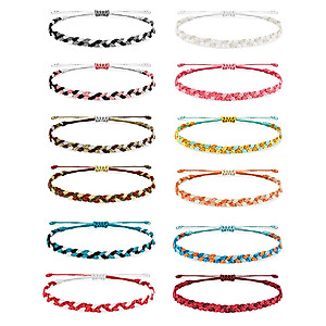 Long tiantian 12Pcs Boho String Bracelets for Women Summer Beach Bracelets Set Handmade Waterproof Surfer Bracelets for Womens（X-12pcs-String Bracelets）