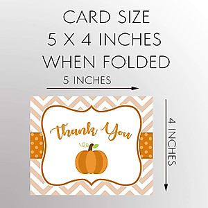Pumpkin Thank You Cards for Fall Autumn Baby Shower Birthday Party Business Wedding Kids Chevron Stripes Polka Dots Orange Blank Inside Envelopes Included (50 Count)