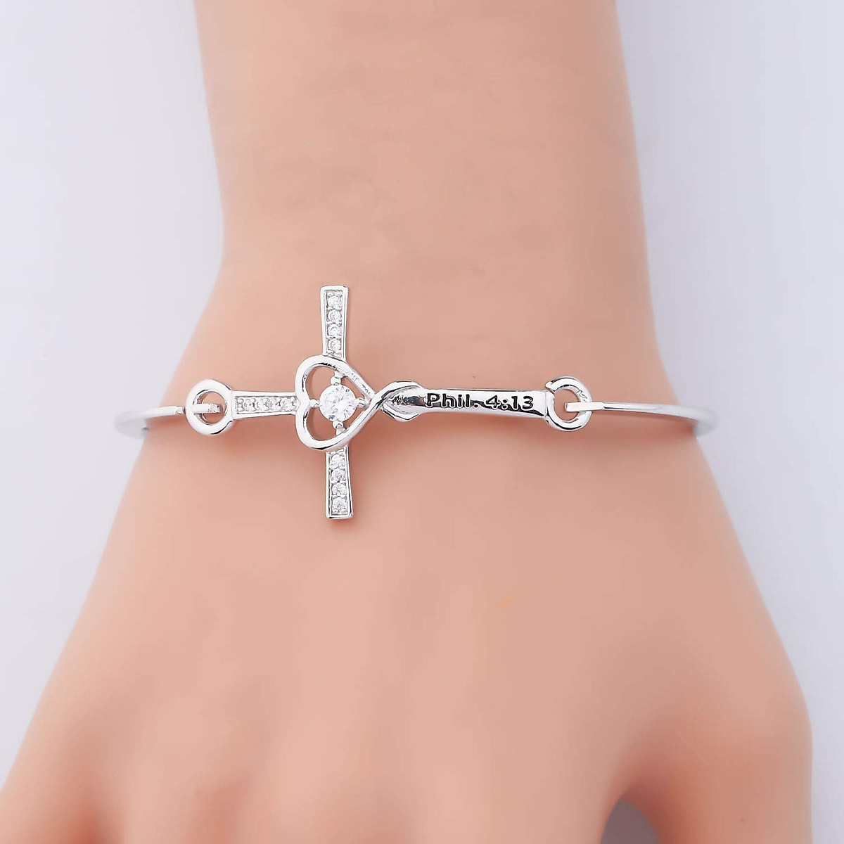 LQRI Christian Cross Bracelet Philippians 4:13 gift Bible Verses Gift God Cross Bangle Religious Gift For Women (B-Phil 4:13)