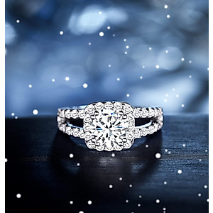 TIGRADE 2CT Wedding Band for Women Cubic Zirconia Engagement Ring Bridal Halo CZ Promise Anniversary Ring Size 3-12, Silver, Size 5.5