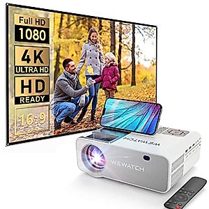 WEWATCH 4K FullHD WiFi6 Projector - with 120 inch Projector Screen V53Pro 4K Support 280 ANSI Lumens Native 1080P 230" Project Size Portable Outdoor Projectors, Bluetooth Movies Video Projector