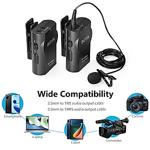 BOYA 2.4GHz Wireless Lavalier Microphone 3.5mm for Cameras, by-CWM1 Wireless Microphone with TRS Gooseneck Microphone for DSLR, Camcorders, Smartphones,Podcast,Interview,Vlogging,Livestream
