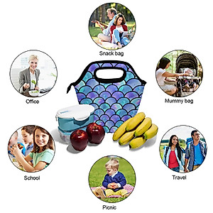 Naanle Mermaid Scale Insulated Zipper Lunch Bag Cooler Tote Bag for Adult Teen Men Women, Ocean Mermaid Lunch Boxes Lunchboxes Meal Prep Handbag