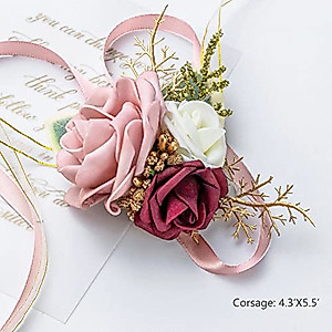 YSOJMAN Blush Pink Wrist Corsage Wristlet and Boutonniere Set for Wedding Bridesmaid Mother Grandmother for Bridal Shower Wedding Artificial Roses Flower Prom