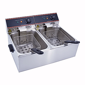 TAIMIKO Commercial Deep Fryer, Countertop Deep Fryer with Handle&Basket,Stainless Steel Electric Deep Fryer for Commercial Restaurant Fast Food Restaurant (1300W×2,6L×2)