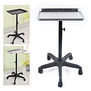 Adjustable Height Salon Rolling Alu Tray Cart+Wheel Hairdressing Tool Hair Stylist Storage Trolley for Salon Beauty Spa Tattoo Mobile Beauty Spa Service Instrument USA Stock (Silver)
