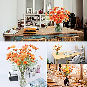 10 Bundles Fake Daisy Mums Artificial Flowers for Outdoors Decoration Uv Resistant Faux Flowers Greenery Shrubs Plants for Hanging Planter Home Wedding Office Garden Outside Decor (Orange)