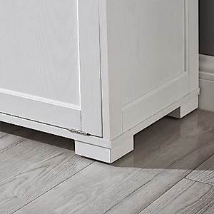 Tilt Out Trash Cabinet, Wooden Kitchen Garbage Can Free Standing Holder, Tilt Out Laundry Hamper Cabinet (Double White)