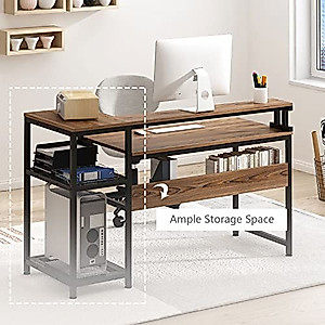 soges 62 Inch Computer Desk with Elevated Monitor Shelf, Home Office Desk with Storage Shelves, CPU Stand, Study Writing Table Workstation with Printer Stand