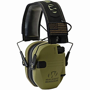 Walker's Razor Slim Shooter Electronic Hunting Folding Hearing Protection Earmuffs with 23dB NRR and Sound Amplification, Green Patriot, 3 Pack