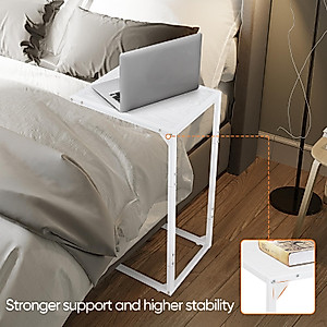 Set of 2 C Shaped End Table, Couch Tables That Slide Under, C Shaped Sofa Table for Couch, C Tray Snack Side Table for Living Room, Bedroom,Sofa, White