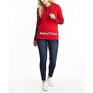 Nautica Women's Classic Supersoft 100% Cotton Pullover Hoodie, Red, Medium
