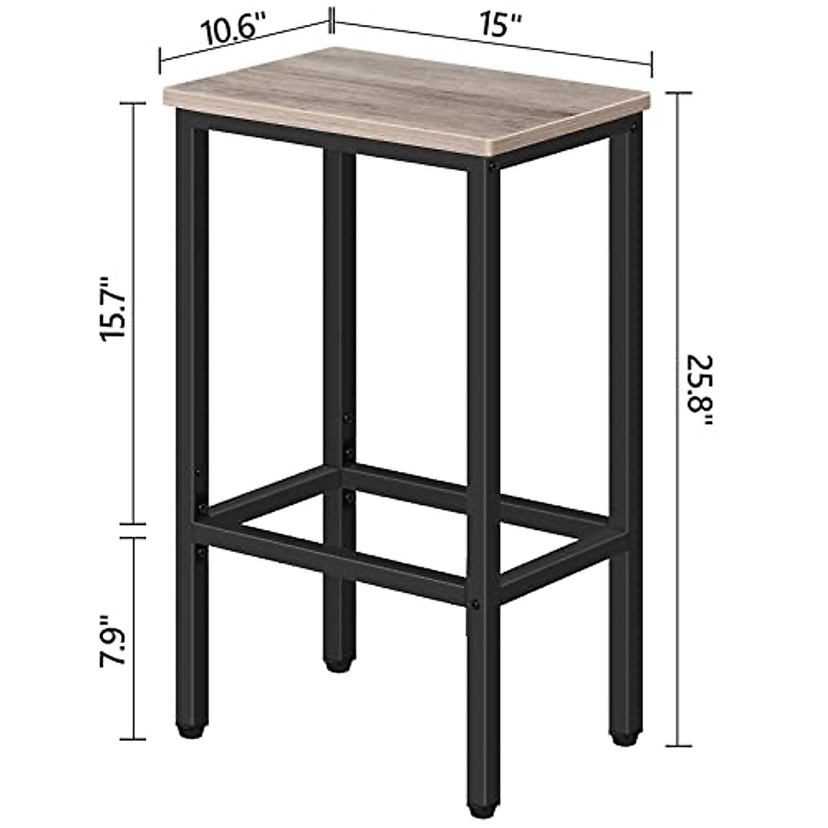 ALLOSWELL Bar Stools, Set of 2 Bar Chairs, Kitchen Breakfast Bar Stools with Footrest, 25.8" Dining Stools, Rectangular Industrial Bar Chairs, for Dining Room, Kitchen, Greige BAHG0101