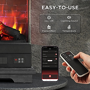 TURBRO Firelake 27 in. WiFi Electric Fireplace Heater with Sound Crackling - Freestanding Fireplace w/Mantel - 7 Adjustable Flame Effects, Overheating Protection, CSA Certified - 1400W, Black Walnut