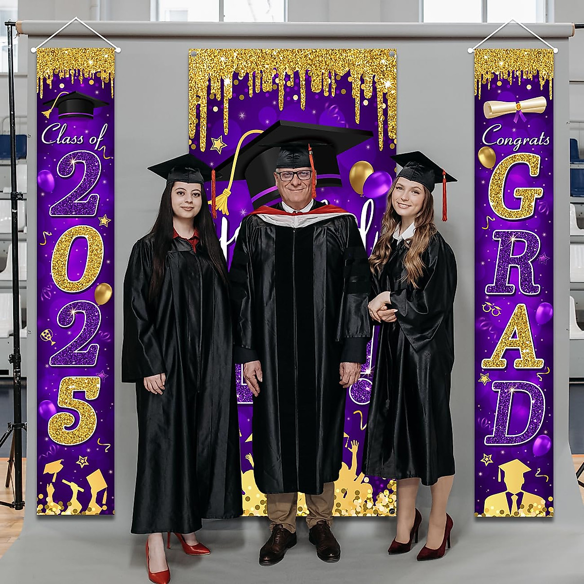 Graduation Decorations Class of 2025 Purple and Gold Congrats Grad Banner and You Did It Graduation Door Cover for High School College Graduation Party Supplies(Purple)