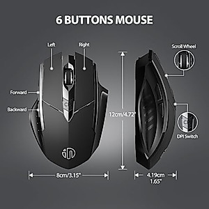 INPHIC Multi-Device Bluetooth Mouse Wireless, Rechargeable, USB Receiver, 6 Buttons, Ergonomic for Laptop, Computer, Mac, PC etc.
