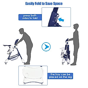 INFANS High Chair with One-Hand Removable Tray, 4 Lockable Wheels & Large Storage Basket - Multi-Adjustable Height, Recline & Footrest, Removable Cushion, Foldable for Baby, Infant& Toddler (Navy)