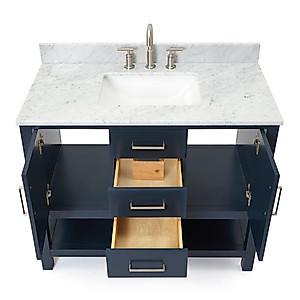 ARIEL Bayhill 43 in. Rectangle Sink Vanity with Carrara White Marble Countertop in Midnight Blue