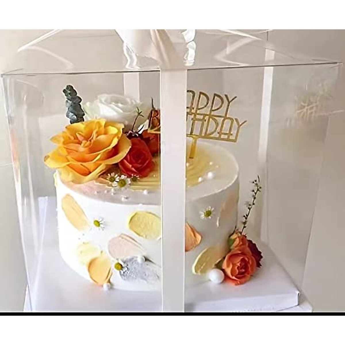 XININSUN 6Pcs Tall Cake Boxes Clear cake Box with Ribbon, 12x12x 10inch,Ideal for Large 10" and 12" Inch Tall Layer Tiered Cakes and Clear Gift Boxes for Wedding Party and Gift Display - White