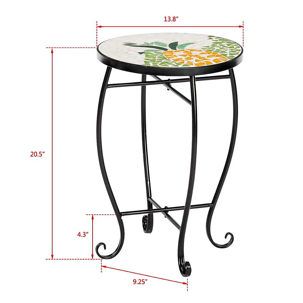 SSLine Outdoor Mosaic Side Table Elegant Round Accent Table with Colorful Glass Top&Metal Frame Patio Deck Sofa Chair-Side End Table Small Coffee Tables Plant Stand for Living Room Backyard Balcony
