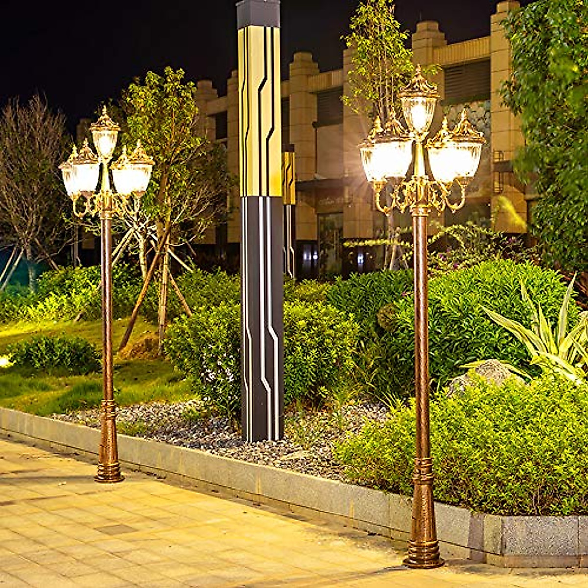 Retro Aluminum Pole Light 5 LED Post Light Outdoor Die-cast Light High Pole Courtyard Lamp European Garden Villa Community Street Lamp Lighting Waterproof Landscape Lamp