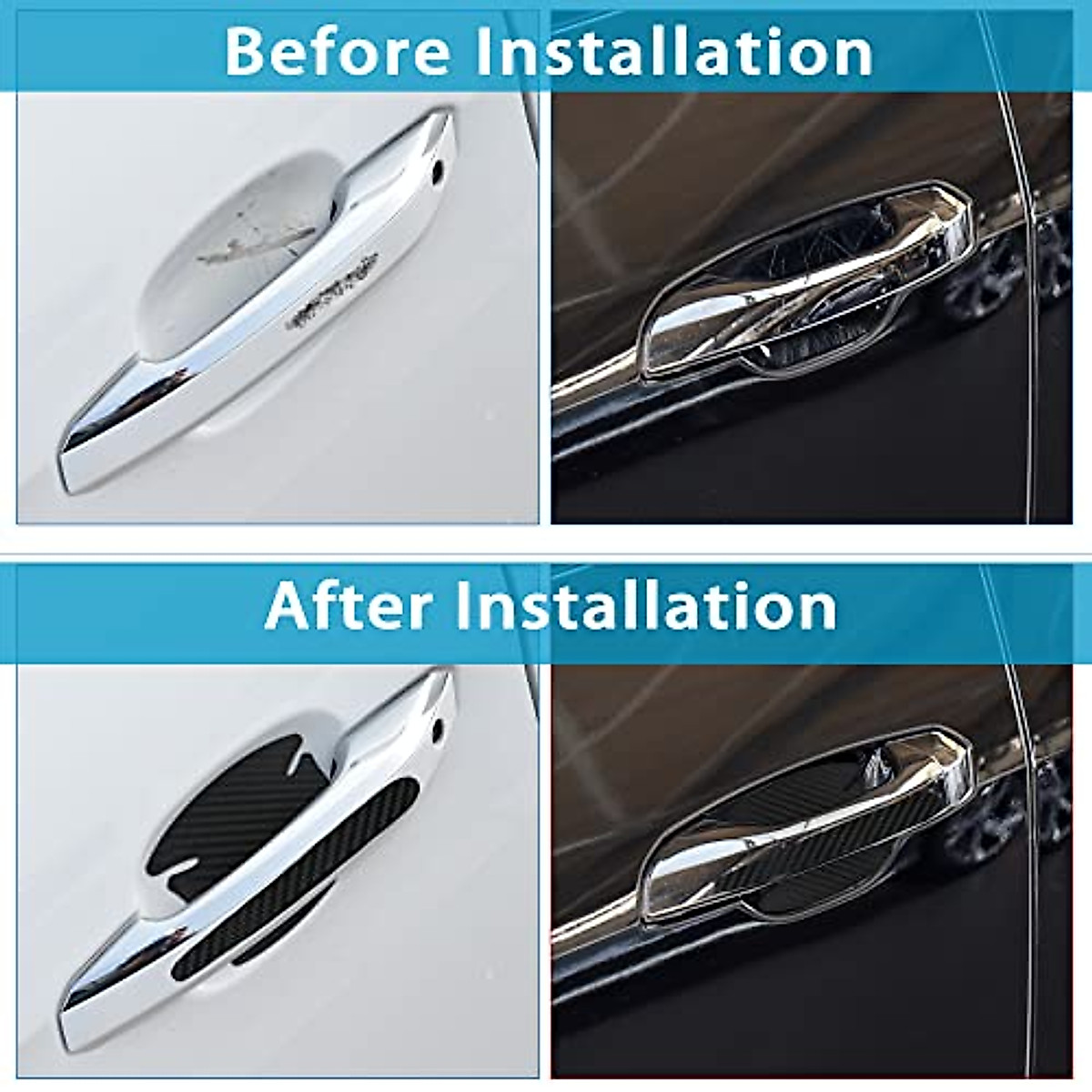 Aphrordity 16 Pcs Car Door Handle Scratch Protector Carbon Fiber, Car Door Handle Paint Scratch Protector Sticker, Non-Marking Auto Door Handle Protective Film (Black)