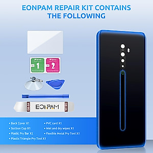 Eonpam Back Glass Replacement for Oppo Reno2 Back Cover Rear Housing with Camera Lens + Repair Tool Kit Genuine Rear Glass (Black)