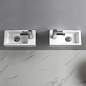 Wall Hung Basin Sink Small Cloakroom Basin Rectangle Ceramic Wash Basin Left Hand with Tap & Drain(Art Deco)