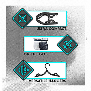 SE 12-Piece Set of Folding Ultra Compact Travel Hangers (Black & White), Open 16-Inches Folded 5-Inches