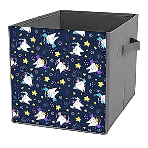 Magic Teeth with Wings Canvas Collapsible Storage Bins Cube Organizer Baskets with Handles for Home Office Car